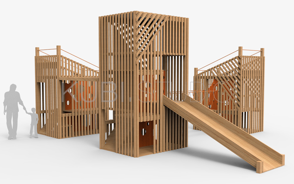 Крепость для детей в виде трех больших башен от Kubi.studio