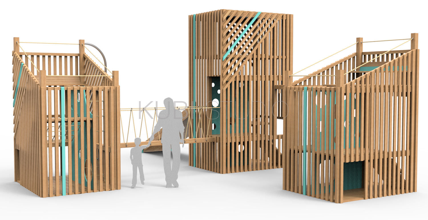 Крепость для детей в виде трех больших башен от Kubi.studio